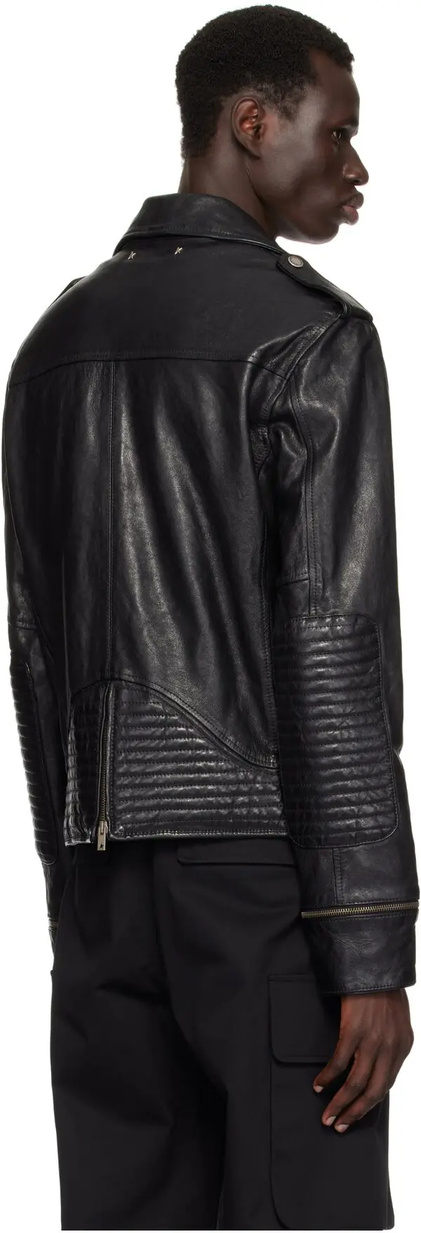 GOLDEN GOOSE Off-center Zipped Leather Jacket - Black