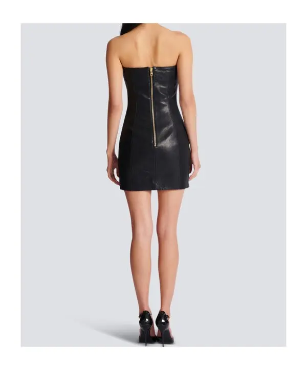 Balmain Belted Strapless Leather Mini Dress