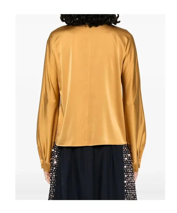 FORTE_FORTE Silk High Neck Blouse With Lace Detail - Orange