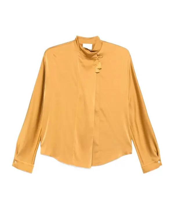FORTE_FORTE Silk High Neck Blouse With Lace Detail - Orange