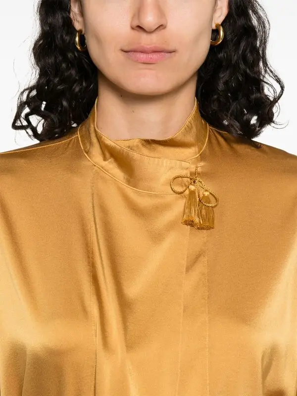 FORTE_FORTE Silk High Neck Blouse With Lace Detail - Orange