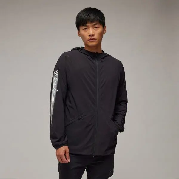 Y3 Logo-print Zip-up Hooded Jacket - Black