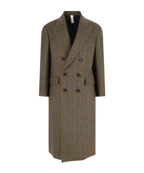 SUNFLOWER Herringbone Double-breasted Coat - Brown