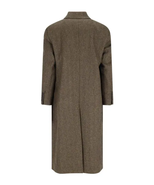 SUNFLOWER Herringbone Double-breasted Coat - Brown