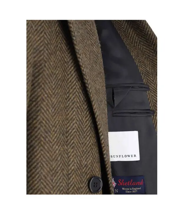 SUNFLOWER Herringbone Double-breasted Coat - Brown