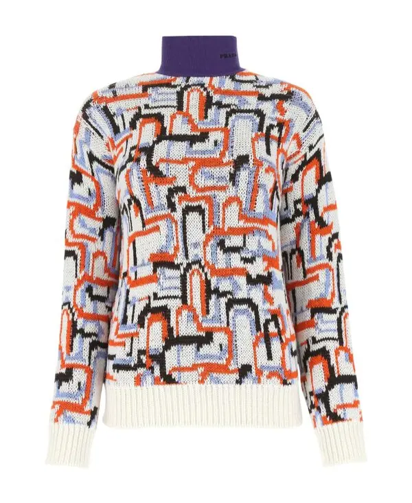 Prada Abstract Pattern High-neck Sweater - Orange