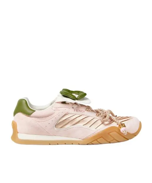 Fendi Wave Pulse Satin And Suede Lace-up Sneakers - Pink