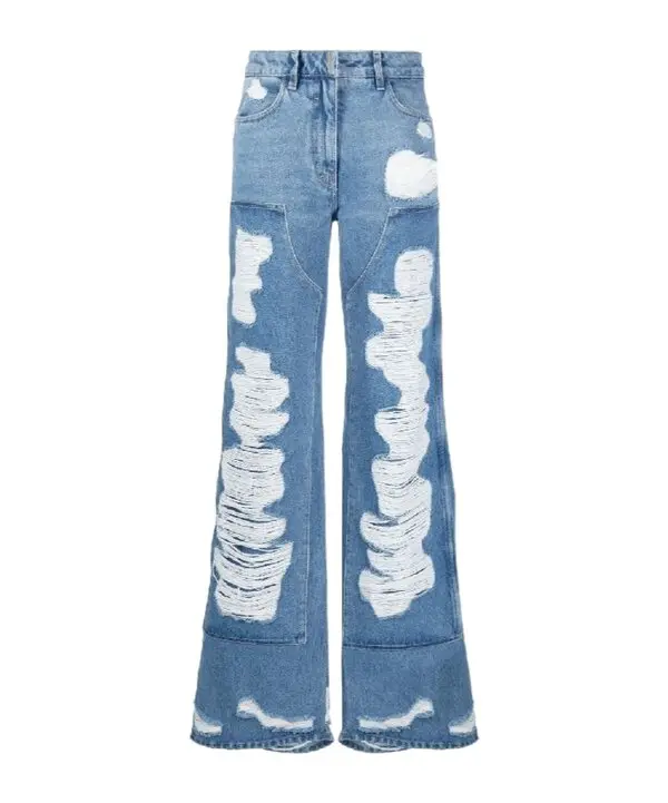 Givenchy Destroyed Denim Oversized Jeans - Light Blue