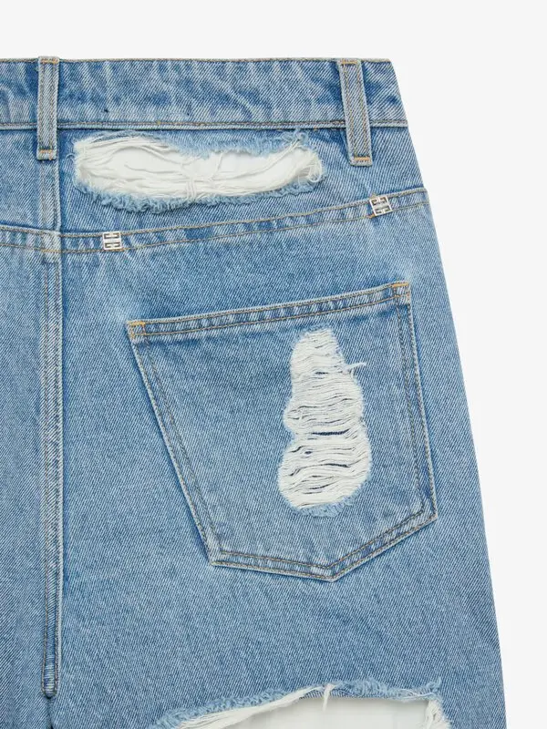Givenchy Destroyed Denim Oversized Jeans - Light Blue