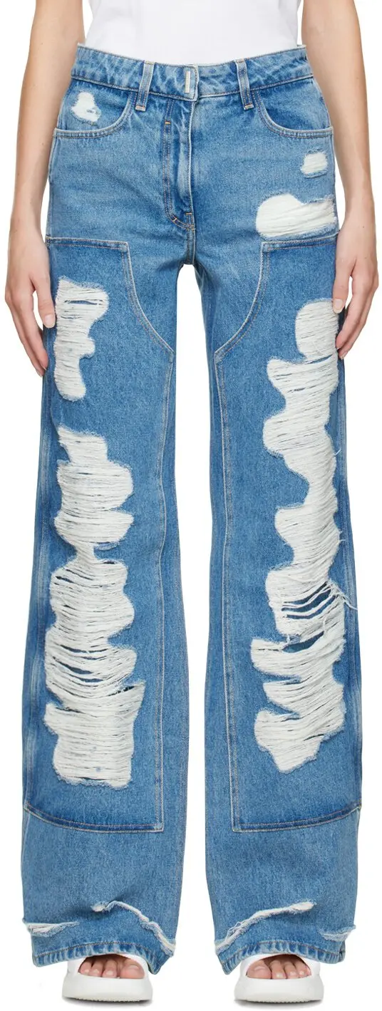 Givenchy Destroyed Denim Oversized Jeans - Light Blue