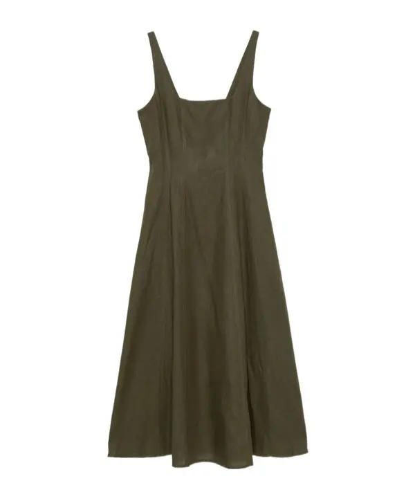 TWINSET Square Neck Midi Dress With Fixed Shoulder Straps - Brown