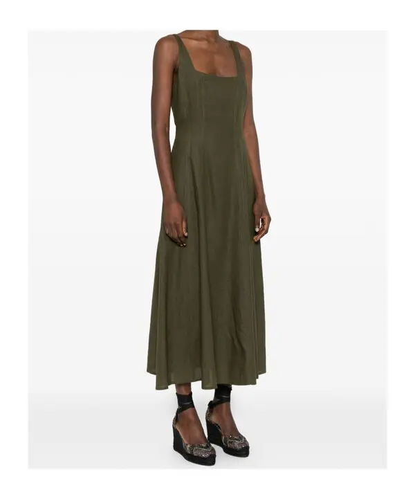 TWINSET Square Neck Midi Dress With Fixed Shoulder Straps