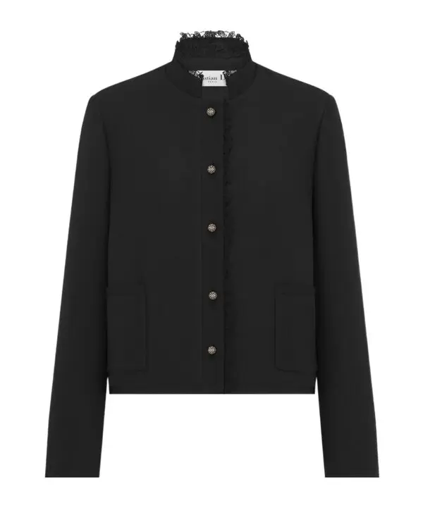 Dior Cropped Jacket With Lace Trim - Black