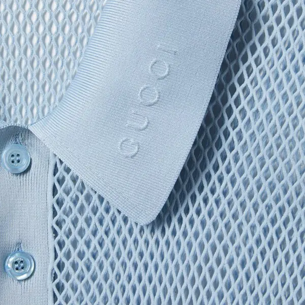 Gucci Embossed Technical Mesh Polo Top - Light Blue Flat