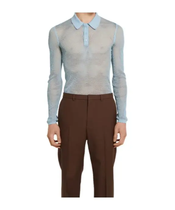 Gucci Embossed Technical Mesh Polo Top - Light Blue Flat