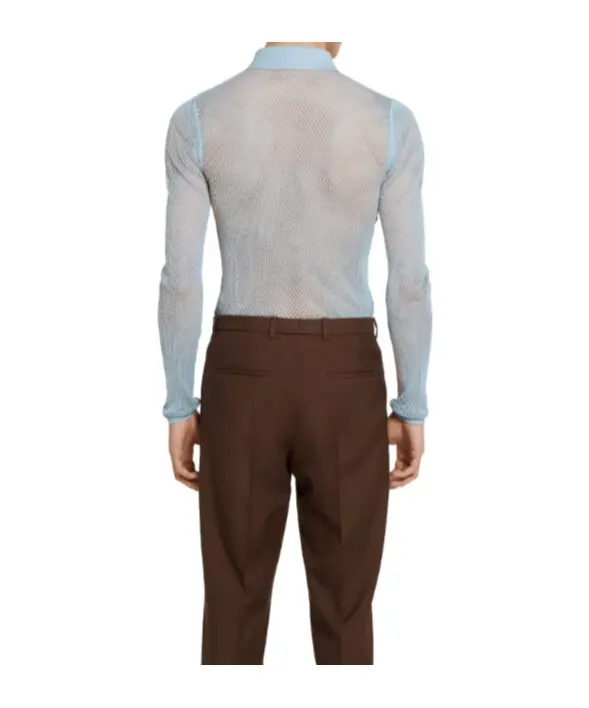 Gucci Embossed Technical Mesh Polo Top - Light Blue Flat