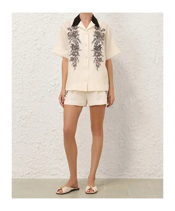 Zimmermann Floral Short Sleeve Shirt - Cream