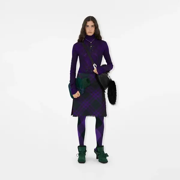 Burberry Vintage Checked Frayed-edge Skirt - Green