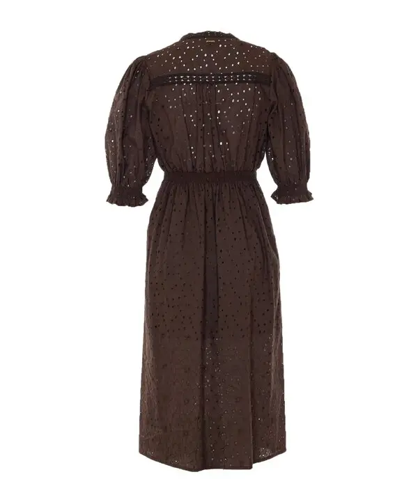 TWINSET Embroidered V-neck Midi Dress With Lace Trim
