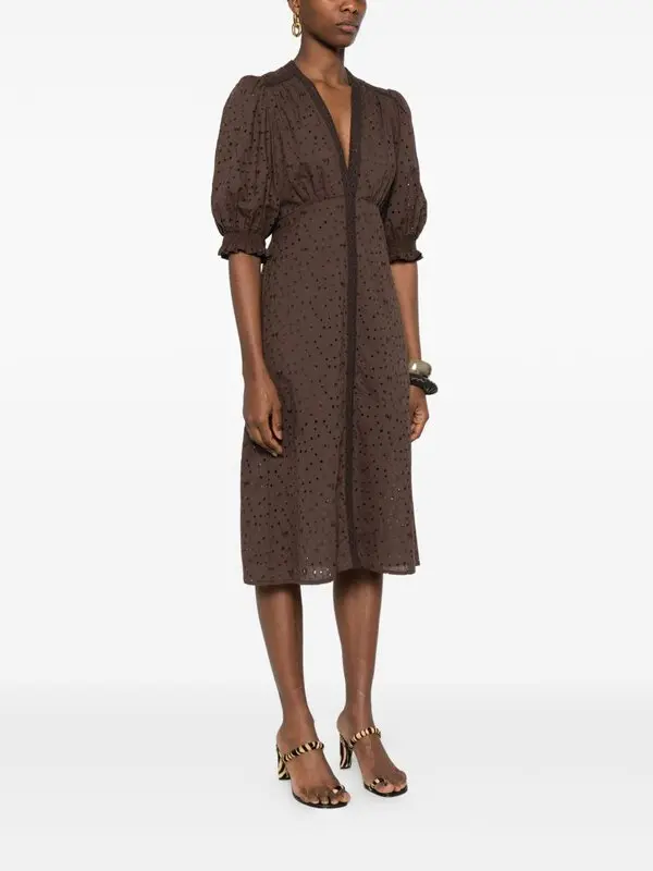 TWINSET Embroidered V-neck Midi Dress With Lace Trim