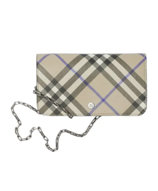 Burberry Check Chain Strap Wallet - Moss Color