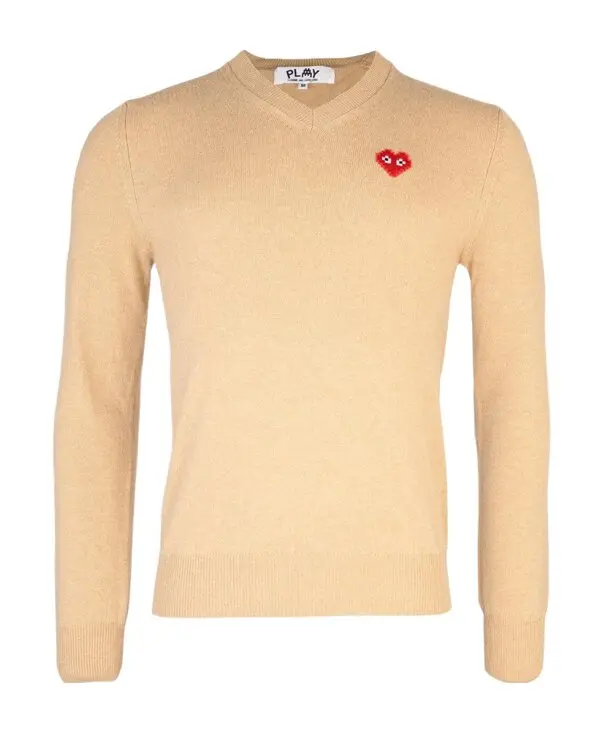 Play Comme Des Garcon Heart-motif V-neck Jumper - Nude