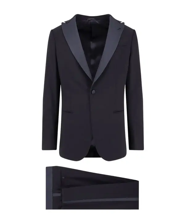 Giorgio Armani Satin Trim Single-breasted Suit - Blue