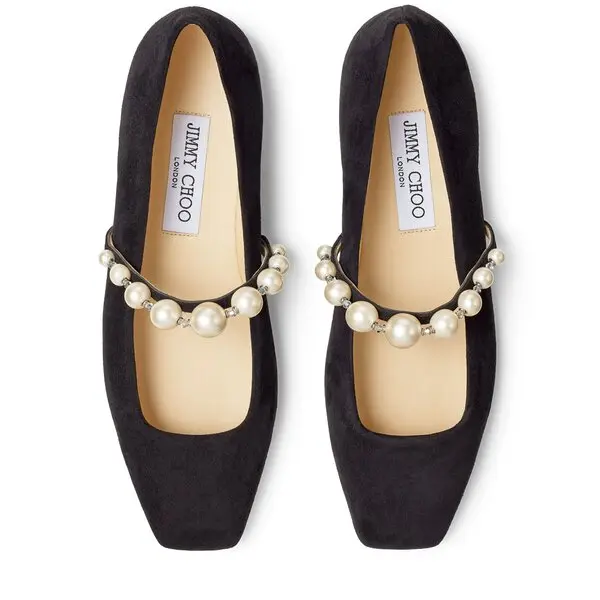 JIMMY CHOO Ade Mesh Ballerina Flats With Pearl Detailing