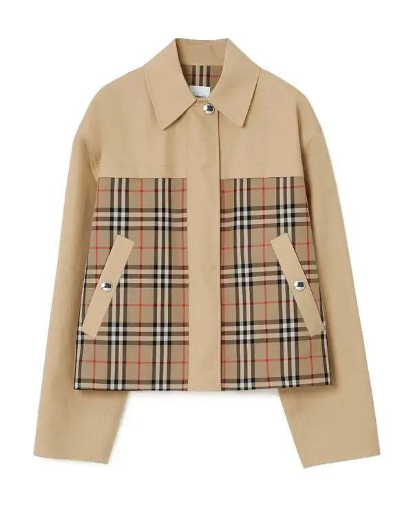 Burberry Plaid Panel Long Sleeve Jacket - Nude