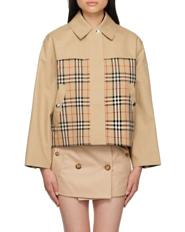 Burberry Plaid Panel Long Sleeve Jacket