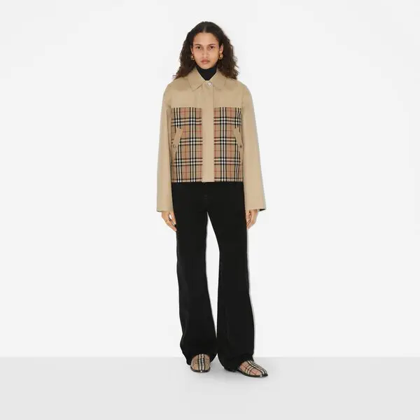 Burberry Plaid Panel Long Sleeve Jacket