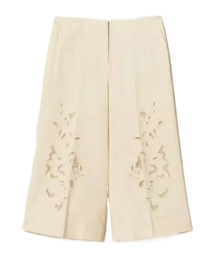 TWINSET Cropped Wide-leg Pants With Floral Embroidery - No