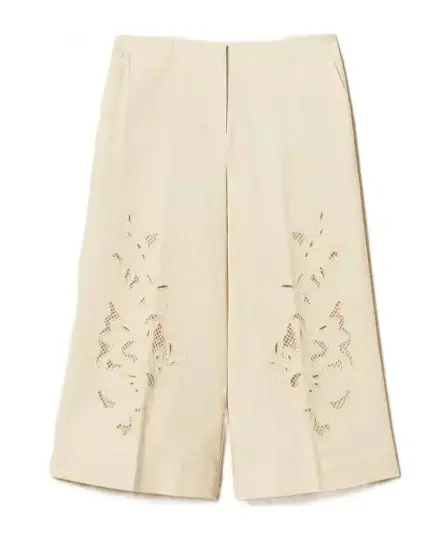 TWINSET Cropped Broderie Wide-leg Pants - Nude