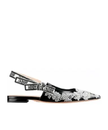 Dior J'adior Slingback Flats With Embroidered Detailing - Black