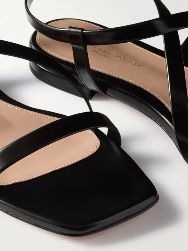 GIANVITO ROSSI Square Toe Criss-cross Strap Flat Sandals - Black