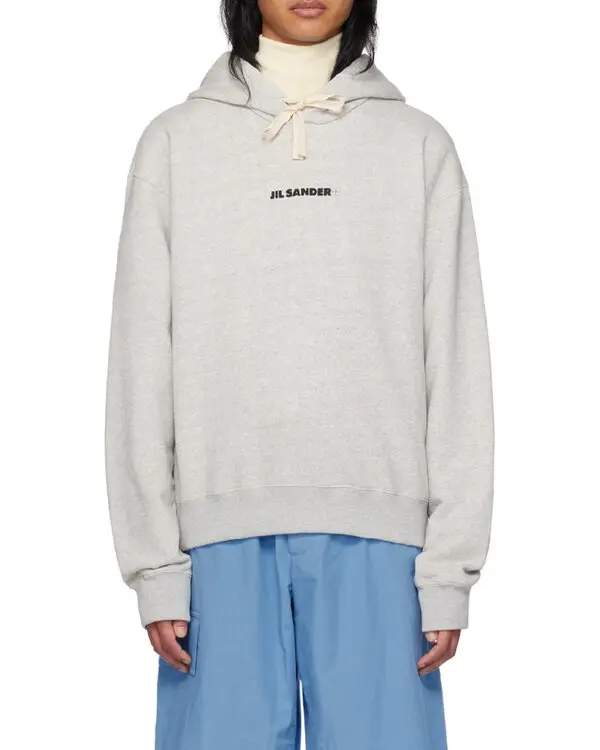 JIL SANDER Logo Printed Drawstring Hoodie - White
