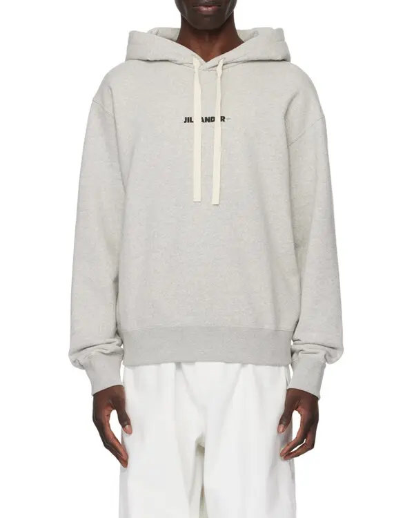 JIL SANDER Logo Printed Drawstring Hoodie - White
