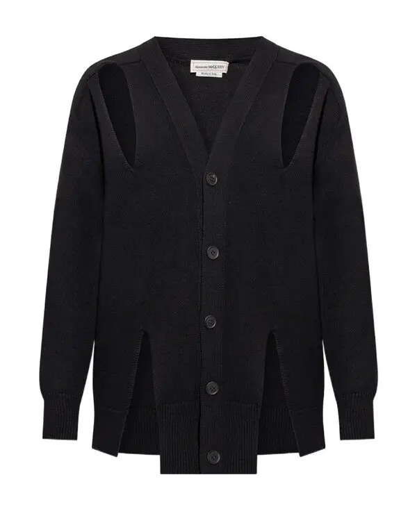 Alexander McQueen Cut-out Knitted Cardigan - Black
