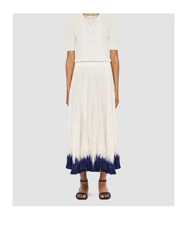 JOSEPH Crinkled Midi Skirt With Tie-dye Hem - Ivory/navy Blue