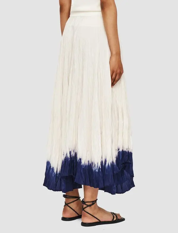 JOSEPH Crinkled Midi Skirt With Tie-dye Hem - Ivory/navy