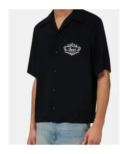 Amiri Chateau Crest Camp Bowling Shirt - Black