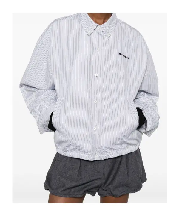 Miu Miu Logo-embroidered Striped Shirt Jacket