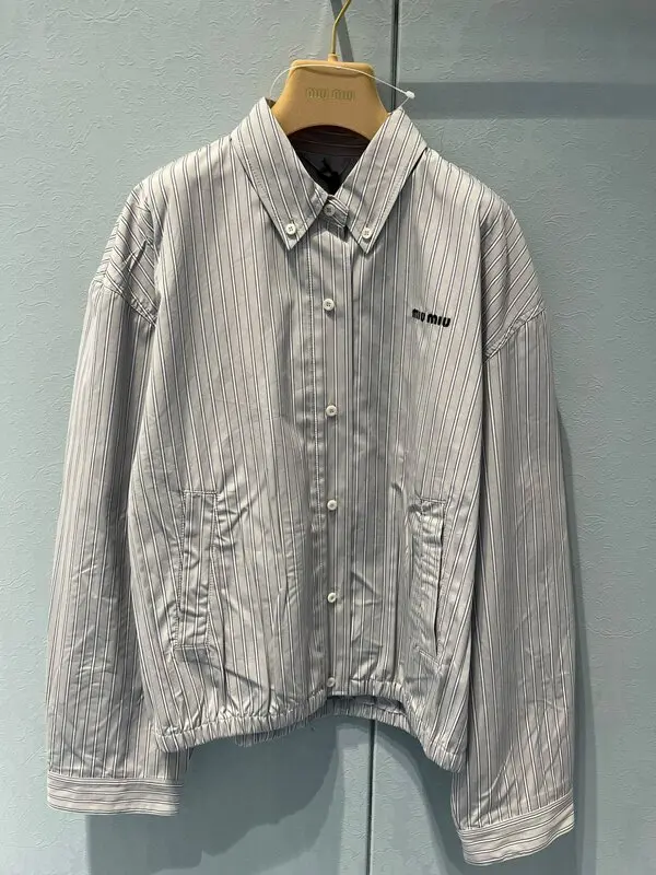 Miu Miu Logo-embroidered Striped Shirt Jacket