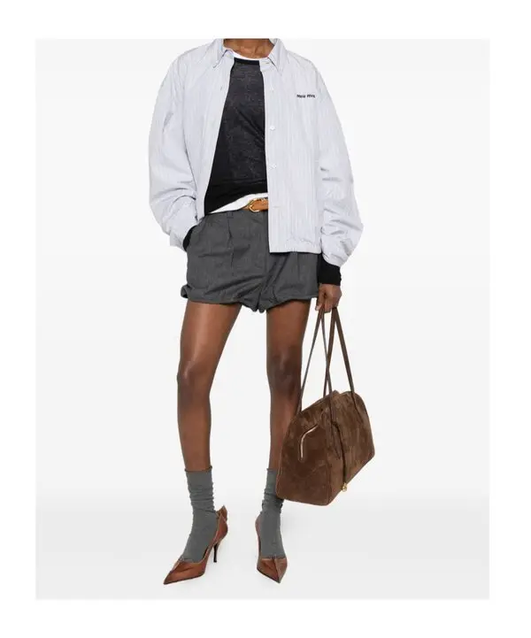 Miu Miu Logo-embroidered Striped Shirt Jacket