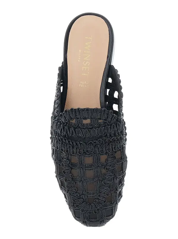 TWINSET Woven Openwork Flat Mules