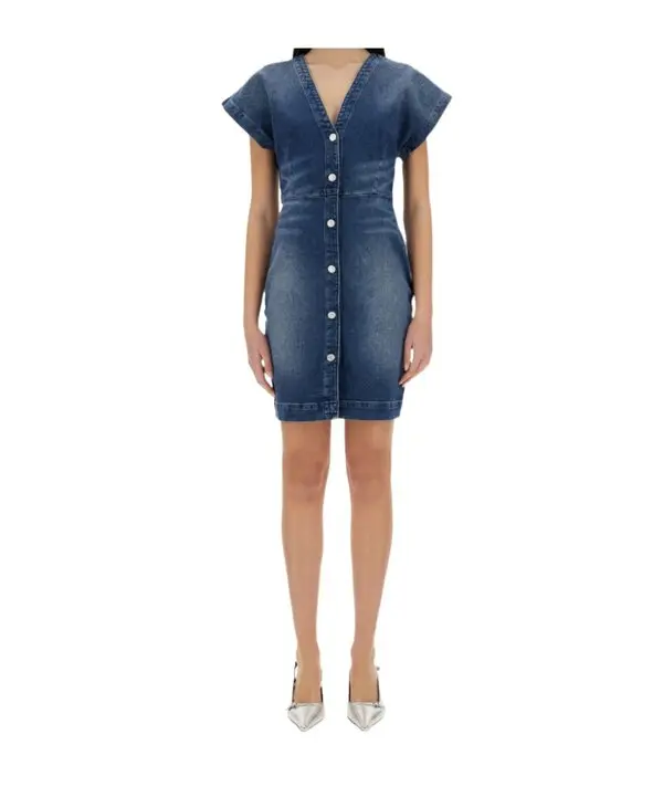Moschino V-neck Button-up Denim Dress