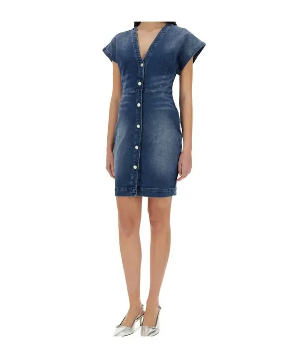 Moschino V-neck Button-up Denim Dress