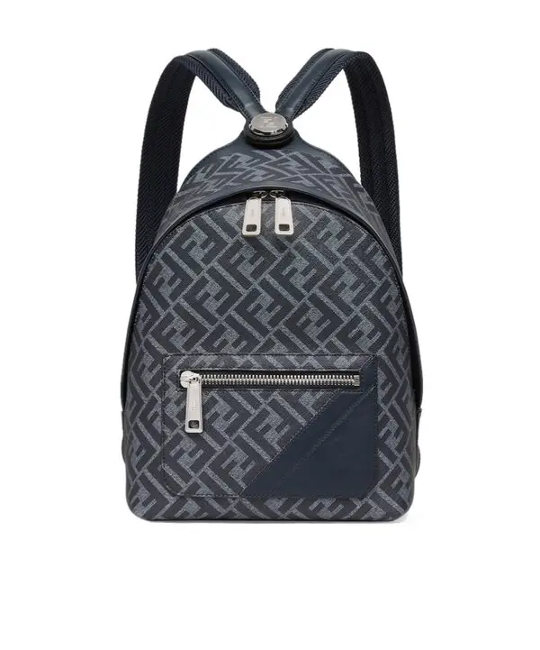 Fendi Small Diagonal Backpack In Ff Canvas And Leather - Blue