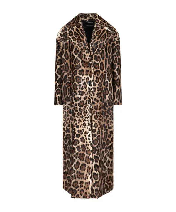 Dolce & Gabbana Leopard Print Long Coat - Black
