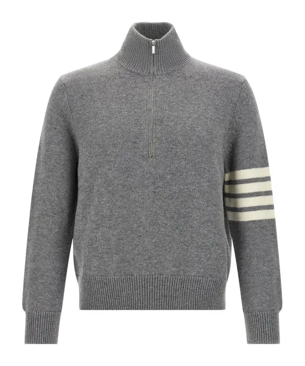 Thom Browne Striped Funnel Neck Half-zip Sweater